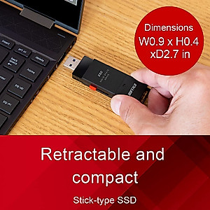 BUFFALO External SSD 1TB - Up to 600MB/s - USB-C - USB-A - USB 3.2 Gen 2 (Compatible with PS4 / PS5 / Windows/Mac) - External Solid State Drive Stick - ‎‎SSD-PUT1.0U3B