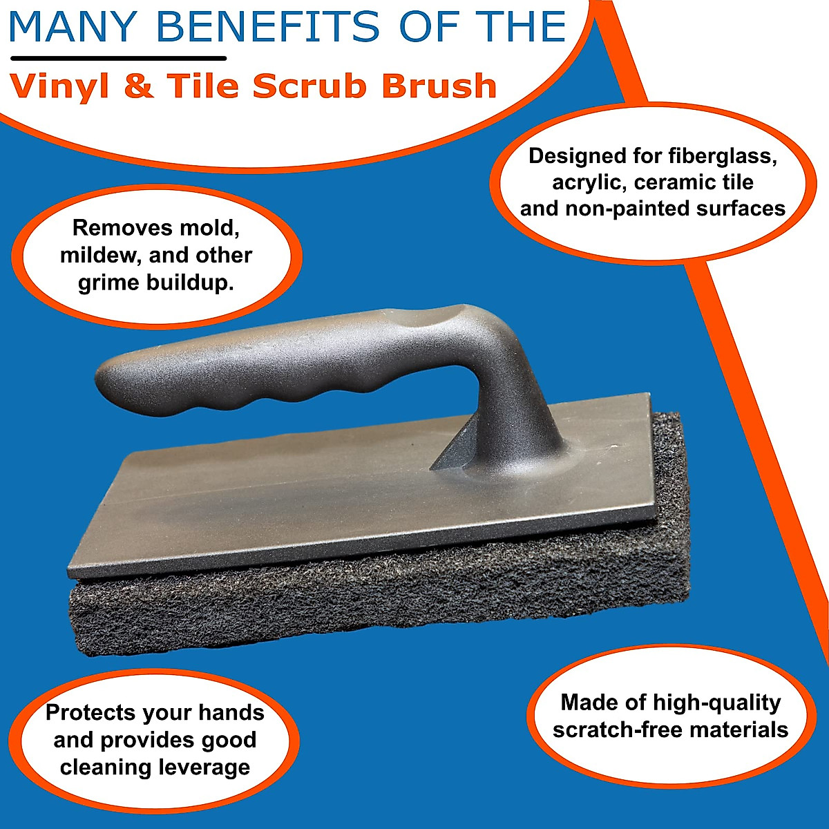 BILLY BUCKSKIN HOME & BEAUTY Pool Whiz 8"x4" Tile Spa and Bath Scrubber, Heavy Duty Scrub Sponger, Nylon Bristles, Silver, Medium Firmness, Pool Cleaning Brush, Pack of 1