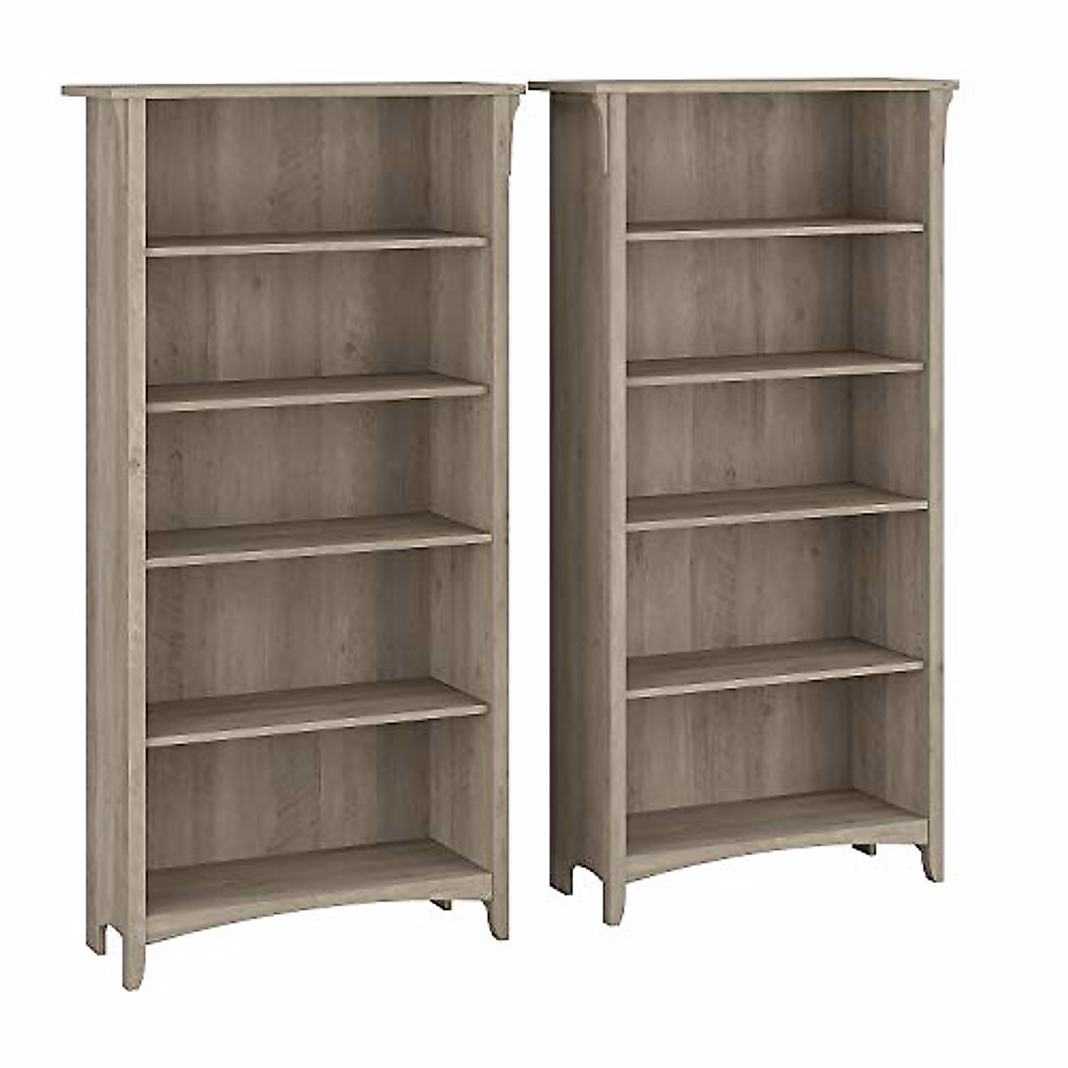 Bush Furniture Salinas 5 Shelf Bookcase - Set of 2 | Large Open Bookcase with 5 Shelves in Driftwood Gray | Sturdy Display Cabinet for Library, Bedroom, Living Room, Office | Tall Accent Shelf