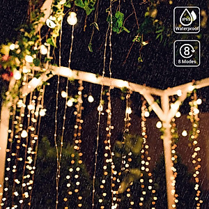 Solar String Lights Twinkle 300 LED Window Curtain String Light Solar Powered 8 Modes Fairy Lights for Wedding Party Home Garden Bedroom Outdoor Indoor Wall Decorations, Warm White