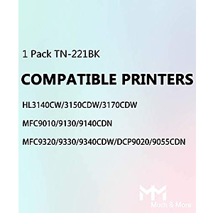 MM MUCH & MORE Compatible Toner Cartridge Replacement for Brother TN-221 TN221 TN221BK TN225 Used for HL-3140CW 3170CDW MFC-9130CW 9340CDW DCP-9022CDW 9055CDN Printers (1-Pack, Black)