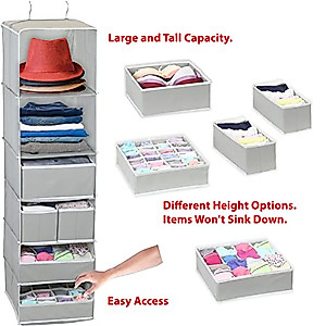 Simple Houseware 6 Shelves Hanging Organizer with Drawers, Grey