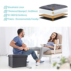 ALASDO Storage Ottoman Folding Rectangle Cube Coffee Table Multipurpose Foot Rest Short Children Sofa Stool Linen Fabric Ottomans Bench Foot Rest for Bedroom L17W13H13(Grey)