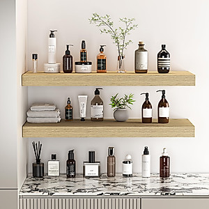 Fun Memories Floating Shelves - 24 Inch Rustic Wooden Wall Shelves - Extra Deeper & Thicker Wall Mounted Storage Shelf for Living Room, Kitchen, Farmhouse - 24" x 9" x 1.6" 2Pack, Oak