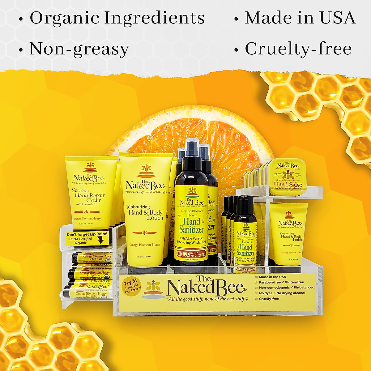 The Naked Bee Lip Balm in Orange Blossom Honey, Grapefruit Blossom, and Pomegranate & Honey (0.15 oz) - 3 Pack