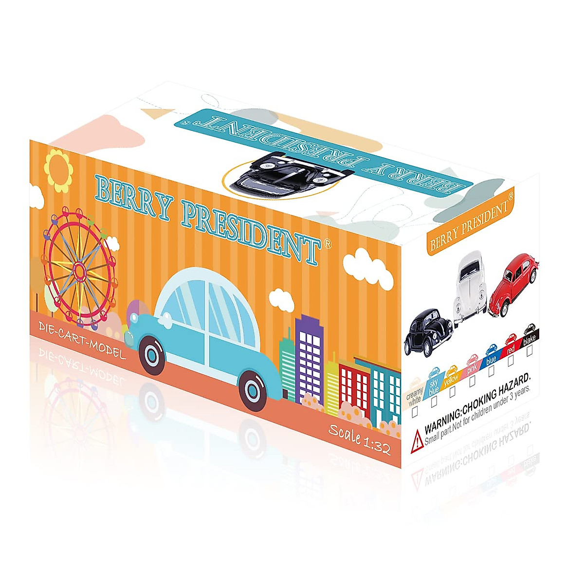 Berry President 1967 Classic Beetle Bug Vintage 1/32 Scale Diecast Metal Pull Back Car Model Toy for Gift/Kids (Pink)