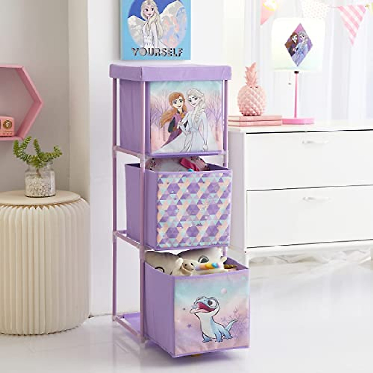 Idea Nuova Disney Frozen 3 Tier Fabric Storage Organizer with 3 Cubes and Removable Lid