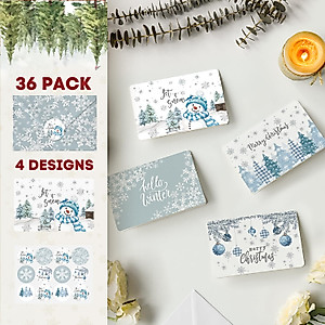 Artoid Mode 36 Pack Merry Christmas Thank You Cards Snowflake Snowman Xmas Tree Greeting Cards Gift With Envelope Sticker Blank Note Cards for Birthday Wedding Baby Shower Bridal Shower, 4 x 6 Inch