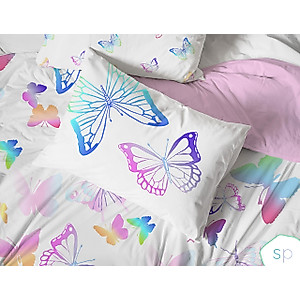 Saturday Park Ombre Butterflies Queen Bed Set - 7 Piece 100% Organic Cotton Bedding - GOTS & Oeko-TEX Certified