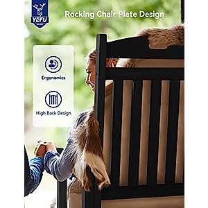 YEFU Outdoor Rocking Chair with Thin Cushion, Adirondack Chair for Indoor and Outdoor, Used in Patio, Fire Pit, Deck, Garden, Campfire Chairs(Black Chair+Gray Cushion)