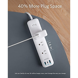 Anker USB C Power Strip with Power Delivery, 3 Outlets and 30W 3 USB (1 USB C, 2 USB A), PowerPort Strip PD 3 with 6ft Long Extension Cord, Flat Plug, for Home, Office, and Dorm Room