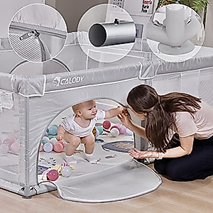 Calody Baby Playpen, Playpen for Babies, Extra Large Play Yard for Infants Toddlers, Indoor Safety Kids Activity Center, Anti Fall Baby Fence with Window Gates(79x59x27 Inches, Grey)