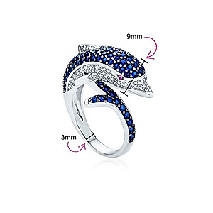 Bling Jewelry Nautical Pave Cubic Zirconia Navy Blue CZ Bypass Statement Dolphin Band Ring For Women Black Silver Plated Brass