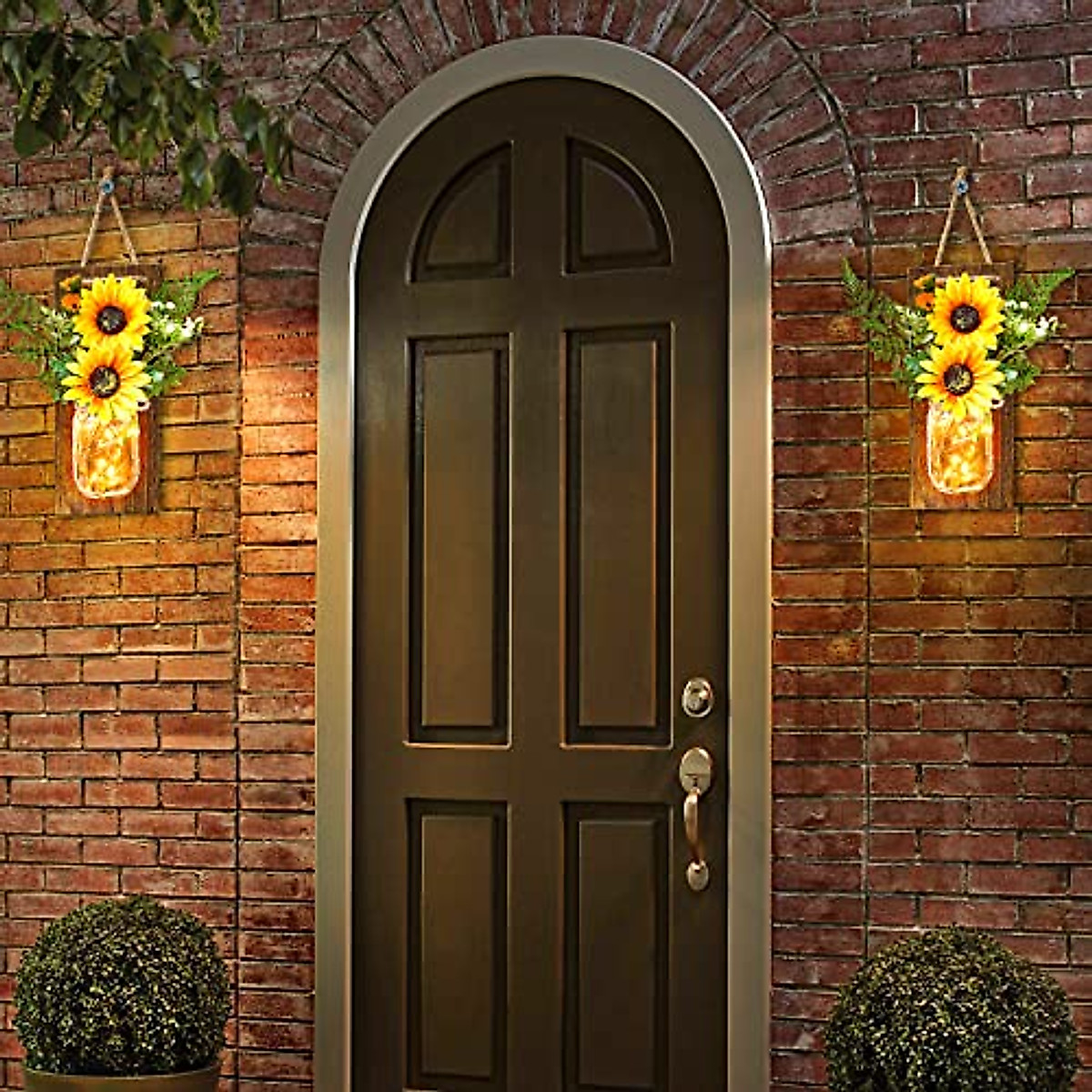 Sunflower Wall Decor Mason Jar Sconces Wall Decor 2 Pcs Rustic Farmhouse Handmade Wall Art Hanging with Remote Control LED Fairy Lights for Home Kitchen Living Room House Bedroom Wall Decorations