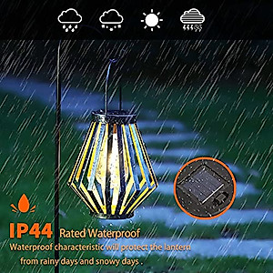 Solar Lights Lantern Outdoor，Metal Waterproof Edison Bulb Lights，Hanging Table Top Decorative Warm White Light for Garden Patio Courtyard Lawn and Fence （1 Pack）