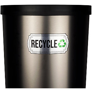 Recycle and Trash Stickers for Kitchen Trash Cans and Recycling Bins, Indoor Trash and Recycle Sticker Combo for Garbage Can Logo Symbol, 2 Silver Decals, 6.5" x 3" Elegant Style with Split-back