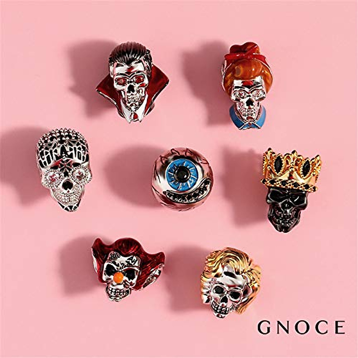 GNOCE Crown Skull Charm Bead Sterling Silver 18K Gold Plated Black Charm Bead Fit Bracelet/Necklace for Women Wife