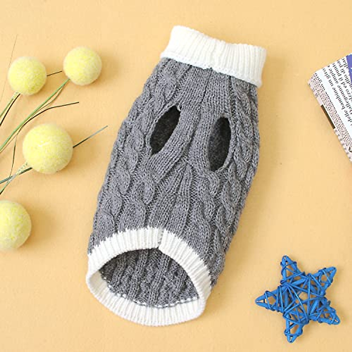 Kayto Dog Sweater, Puppy Winter Clothes Boys Girls, Pet Knitted Coats, Lookslike Handmade. (X-Large, Grey with Little White)