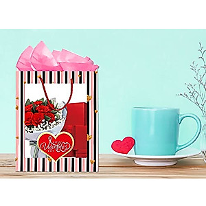 FaCraft Valentines Gift Bags with Handles Funny Valentine's Day Gift Bag with Clear Window,Happy Valentine's Day Gift Bag with Tissue Paper for Her Him Girlfriend Boyfriend Husband Wife Women Men