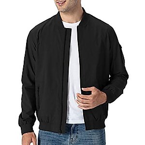 TBMPOY Men's Windproof Bomber Jackets Lightweight Track Jackets Spring Casual Windbreaker Outdoor Coat Black M