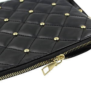 MOSSTYUS Women Wristlet Clutch Bag Purse Rhombus Rivets Handbag PU Leather Envelope Bag Large Wallets with Strap, Black