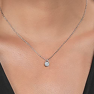 Gem Stone King 925 Sterling Silver 5MM Round Gemstone Birthstone Teardrop Pendant Necklace For Women with 18 Inch Silver Chain