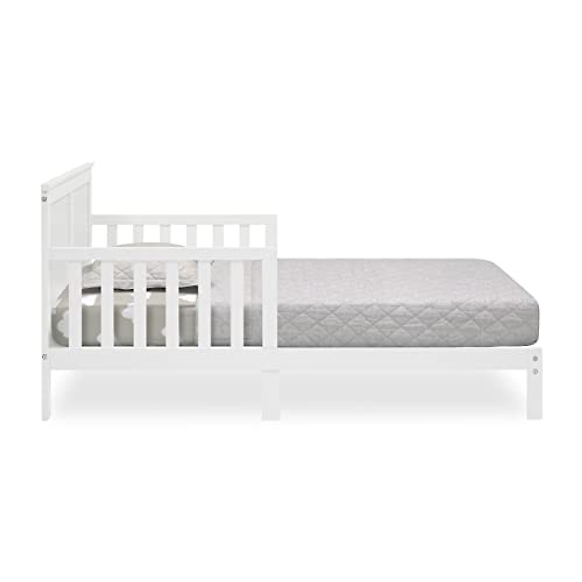 Delta Children Collins Wood Toddler Bed + Simmons Kids SlumberTime Naturally 2-Stage Premium Foam Crib and Toddler Mattress - Waterproof - GREENGUARD Certified [Bundle], Bianca White