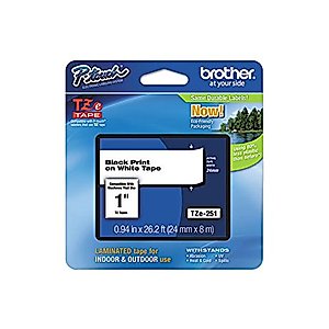 Brother TZe-251 24MM (1 ), Length of 8M, Black on White Label Tape,