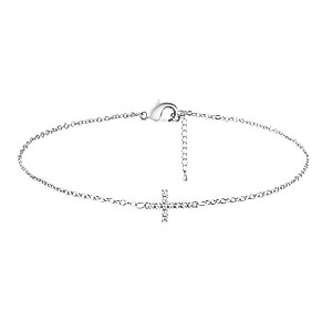 CAROVO Dainty Bracelets for Women 14K Gold Plated CZ Sideways Cross Delicate Adjustable Chain Bracelet Minimalist Jewelry for Gifts