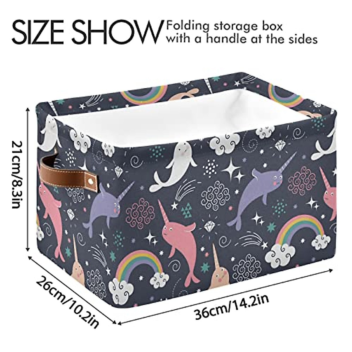 xigua Narwhal Pattern Storage Bin for Toy Storage Basket Dirty Clothes Sundries Office Home Closet Organizer Shelf Cube Box Waterproof Laundry Basket