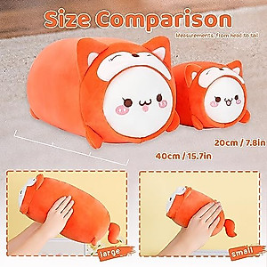 AIXINI Cute Cat Fox Plush Pillow 8” Kitten Foxes Stuffed Animal, Soft Kawaii Cat Plushie with Fox Outfit Costume, Hugging Plush Squishy Pillow Toy Gifts for Kids