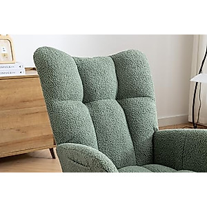 Tiophome Rocking Nursery, Upholstered Glider Rocker Accent Chairs Padded Seat with High Backrest, Comfy Side Armchair for Nursing, Living Room, Bedroom, Office,Teddy Velvet, Green, Extra Large