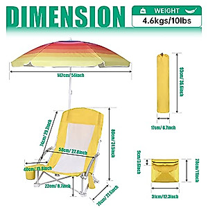WGOS Beach Chair, Beach Chair and Umbrella, Backpack Beach Chair Beach Chair for Adults Beach Chair, Beach Chair with Umbrella, Beach Chair for Adults Camping Chair High Back w/Umbrella&Cooler