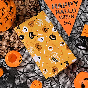 PlandRichW Halloween Wrapping Paper 12 Sheets Folded for Boys Girls Kids Man Women,Pumpkin Spooky Witch Hat Bat Halloween Decorations,Holiday,Party,Baby Shower Present Packing Each 20" X 29"