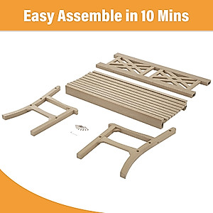 Marcytop 49''W Outdoor Bench, All-Weather Poly Lumber Garden Bench with Decorative Backrest and Curved Armrests, 2-Person Patio Bench Anti-Fade for Porch, Backyard, and Park, Grey