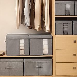 CANFOD Storage Box with Lids and Clear Window(2 Pack)， Thick Fabric Storage Organizers, Closet Storage Bins with 2 Handles for Toys, Clothes, Closet (Clear Window L(18x14x10in), Lightgrey)