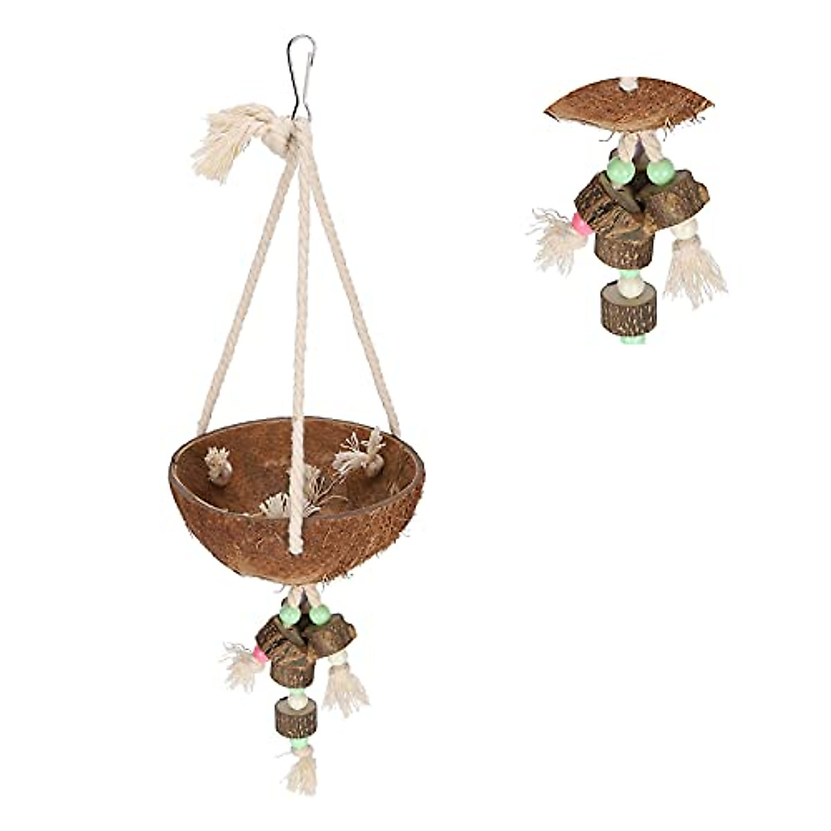 Parrot Coconut Shell Swing Parrot Swing Toy Bird Chewing Toy Nature Wood Stand Parrot Cage Bite Toys for Small Medium Birds