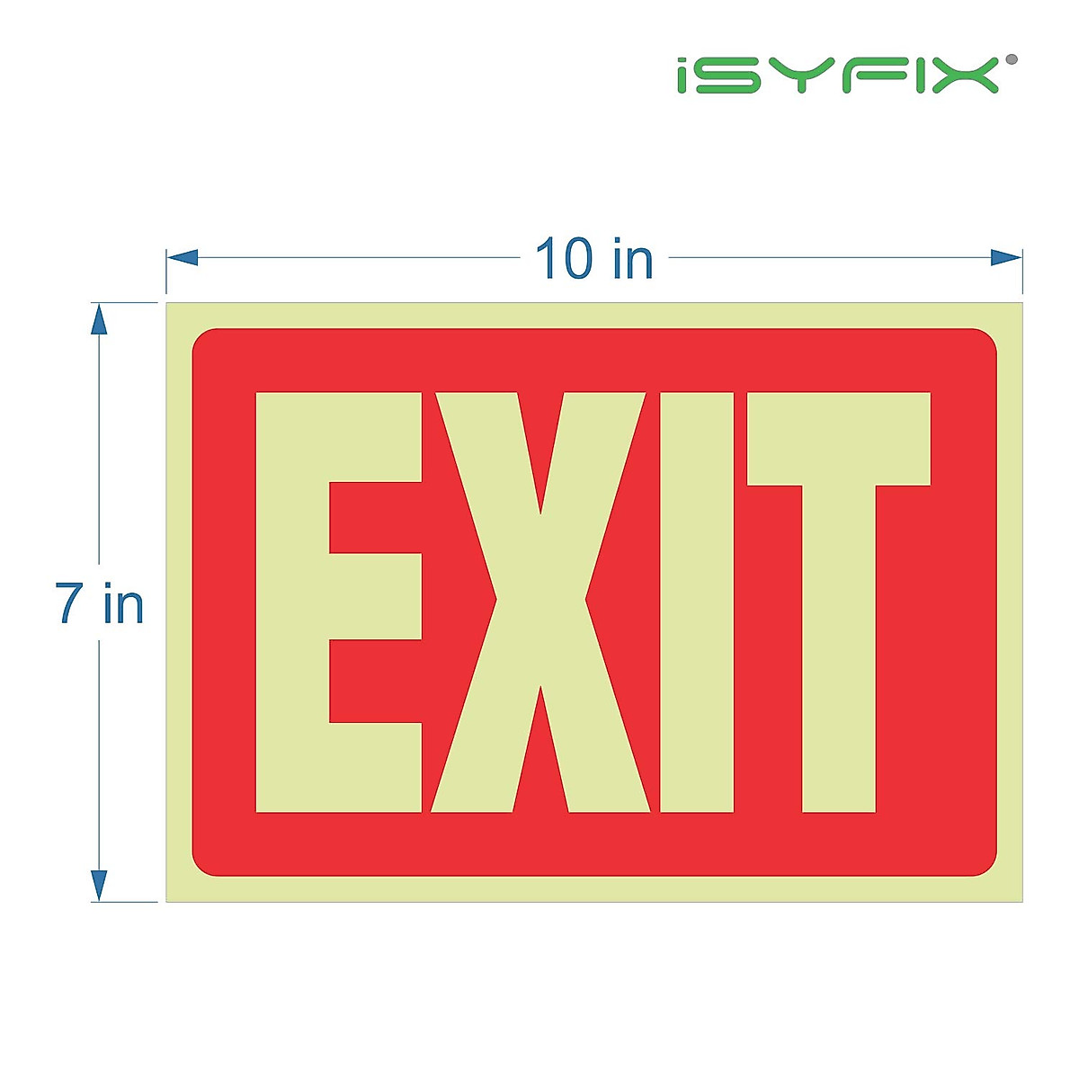 iSYFIX Exit Glow in the Dark Sign Stickers Red – 2 Pack 10x7 Inch – Photoluminescent Vinyl, Laminated for UV, Weather & Fade Resistance, Indoor & Outdoor for Business, School, Office, Warehouse