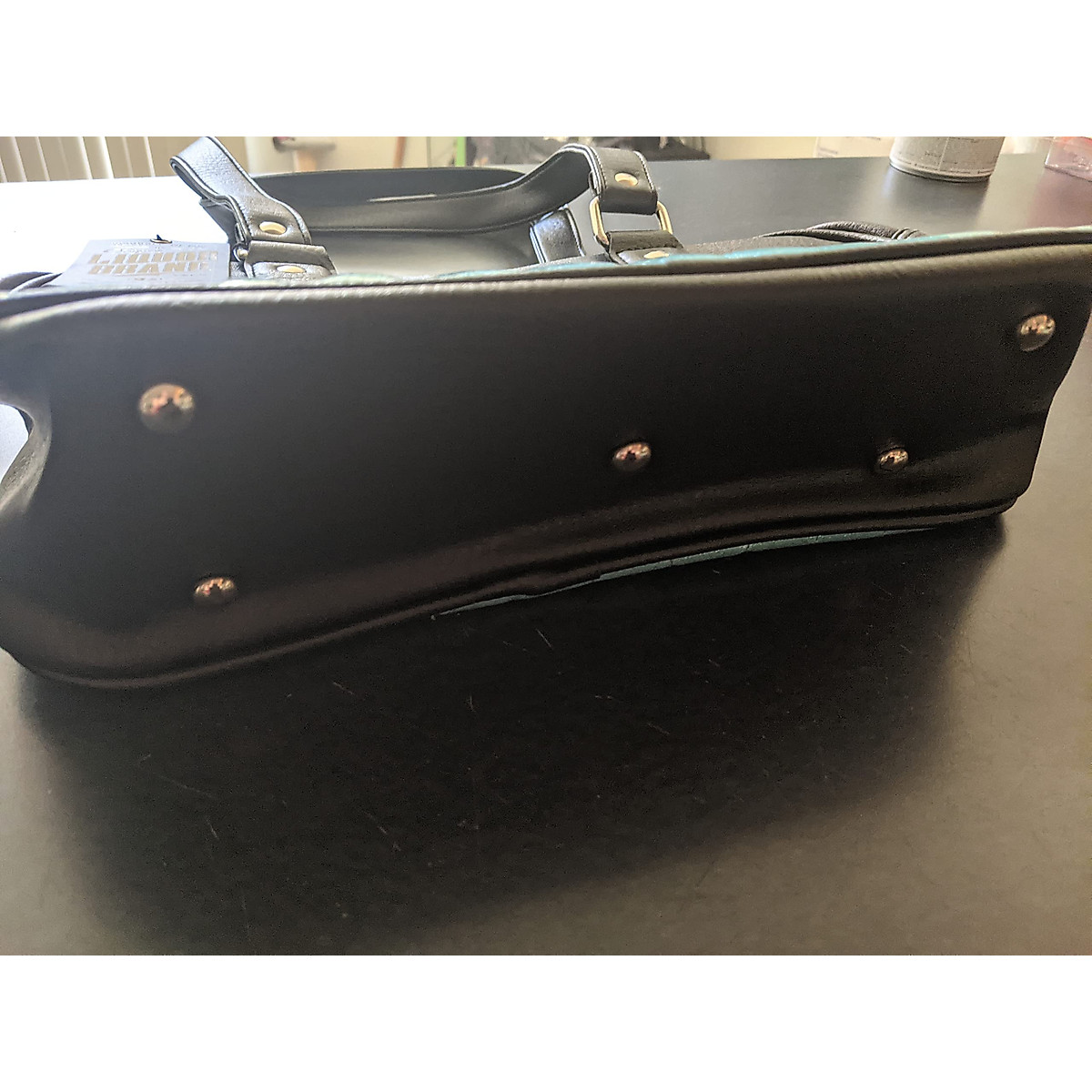 Liquorbrand Bonneville Bowler Purse with Chevron Logo (Black and Mint Sparkle)