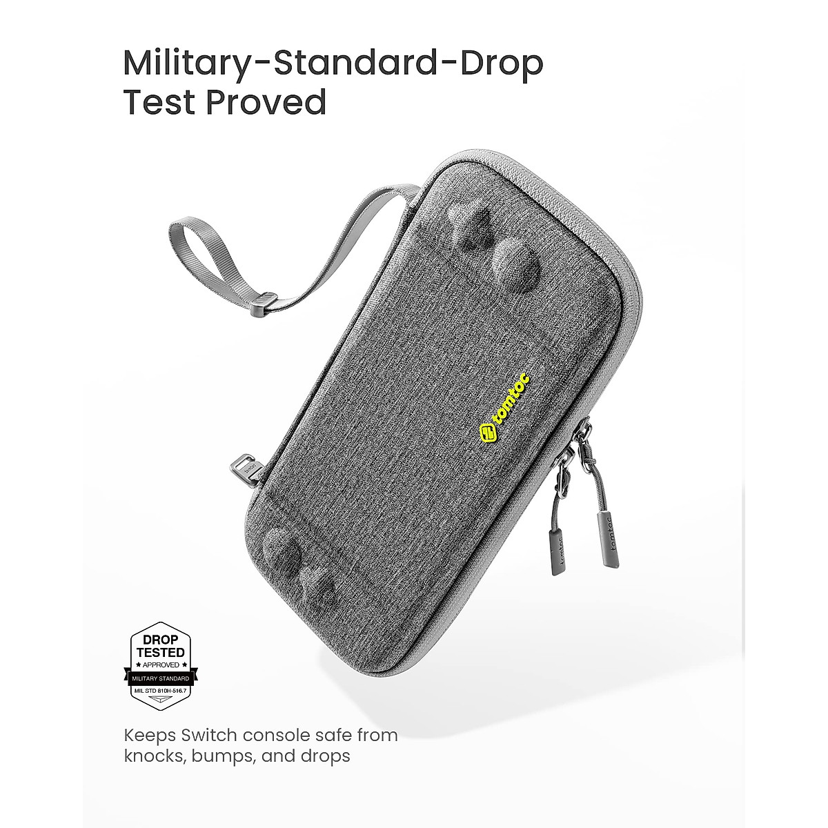 tomtoc Slim Carrying Case for Nintendo Switch / OLED Model, Protective Switch Sleeve with 10 Game Cartridges, Hard Portable Travel Carry Case, with Original Patent and Military Grade Protection, Gray