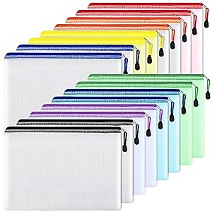 EOOUT 16pcs Mesh Zipper Pouch Document Bag, Zipper Bags for Organizing, Waterproof Zip File Bags, Letter Size, A4 Size, for Office Supplies, Storage Bags, 8 Colors