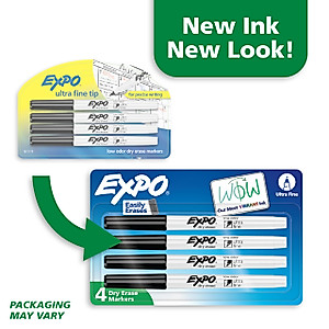 EXPO Low Odor Dry Erase Markers, Ultra-Fine Tip, Black, 4 Count