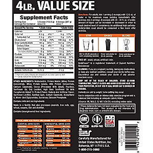 Body Fortress Super Advanced Mass Gainer Whey Protein Powder, Gluten Free, Chocolate, 4 Lb