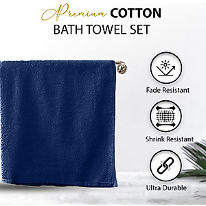 KAHAF COLLECTION 100% Cotton Bath Towels, Navy 24x48 Pack of 6 Towels, Quick Dry, Highly Absorbent, Soft Feel Towel, Gym, Spa, Bathroom, Shower, Pool, Luxury Soft Towels (24x48-6 Pack, Navy)