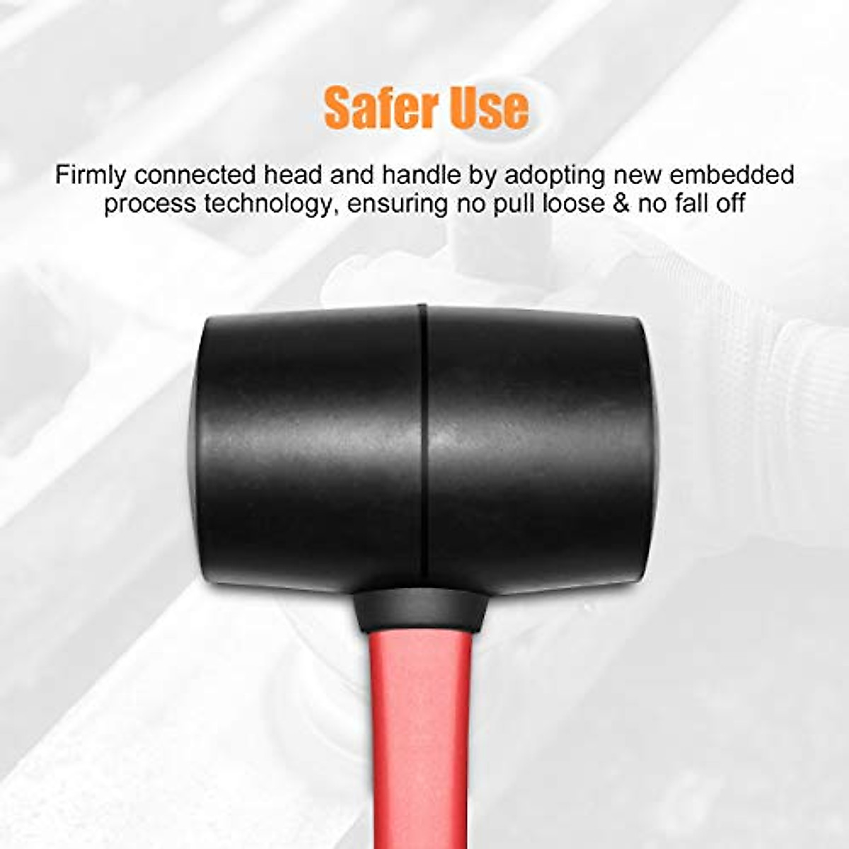 ZUZUAN Fiberglass Handle Rubber Mallet Hammer Set, 8 OZ and 16 OZ, Soft Blow Tasks without Damage, Black with Red, 2 Packs