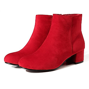 LIURUIJIA Booties for Women Low Heel Suede Ankle Boots Lined Winter Short Dress Boots Red 38(38/US7.5)