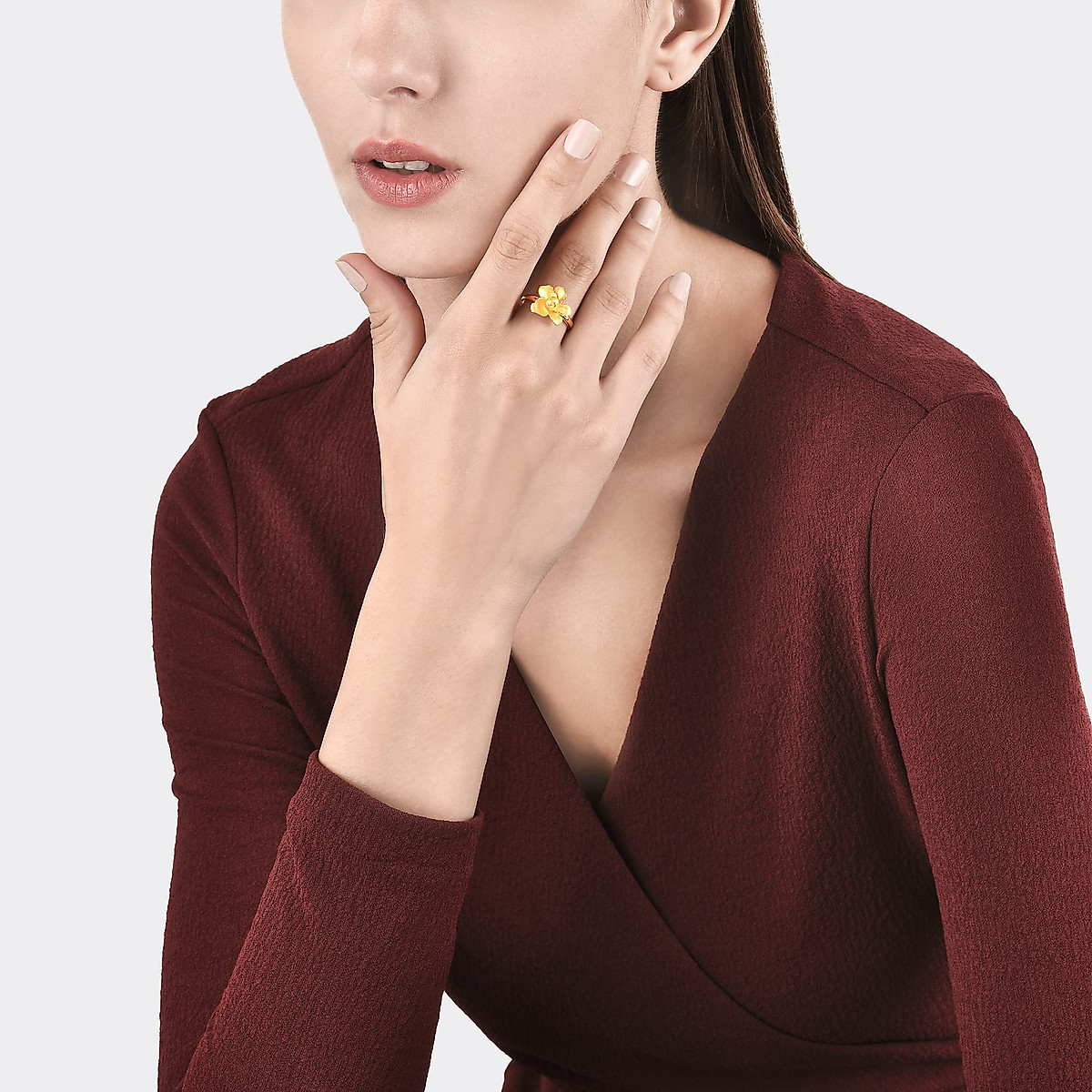 CHOW SANG SANG 999.9 24K Gold Price-by-Weight 5.24g Gold Floral Ring for Women and Wedding Occasion 90352R | Adjustable Ring