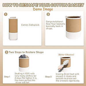 Homlikelan 58L Cotton Woven Laundry Hamper,Foldable Laundry Basket for Blankets,Pillows,Toys,Shoes Tall CLothes Hamper Laundry Bin Light Brown 20''H 15''D