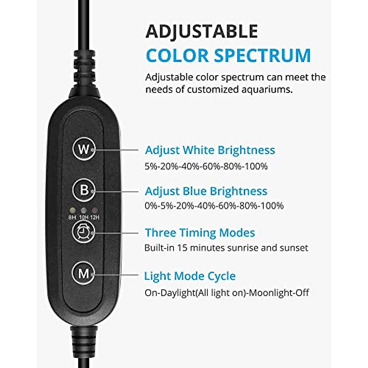 NICREW AquaLux White and Blue LED Aquarium Light, Intensity Adjustable Freshwater Fish Tank Light with 8/10/12 Hours Timer, Sunrise and Sunset Function, 12-18 Inch, 6 Watts