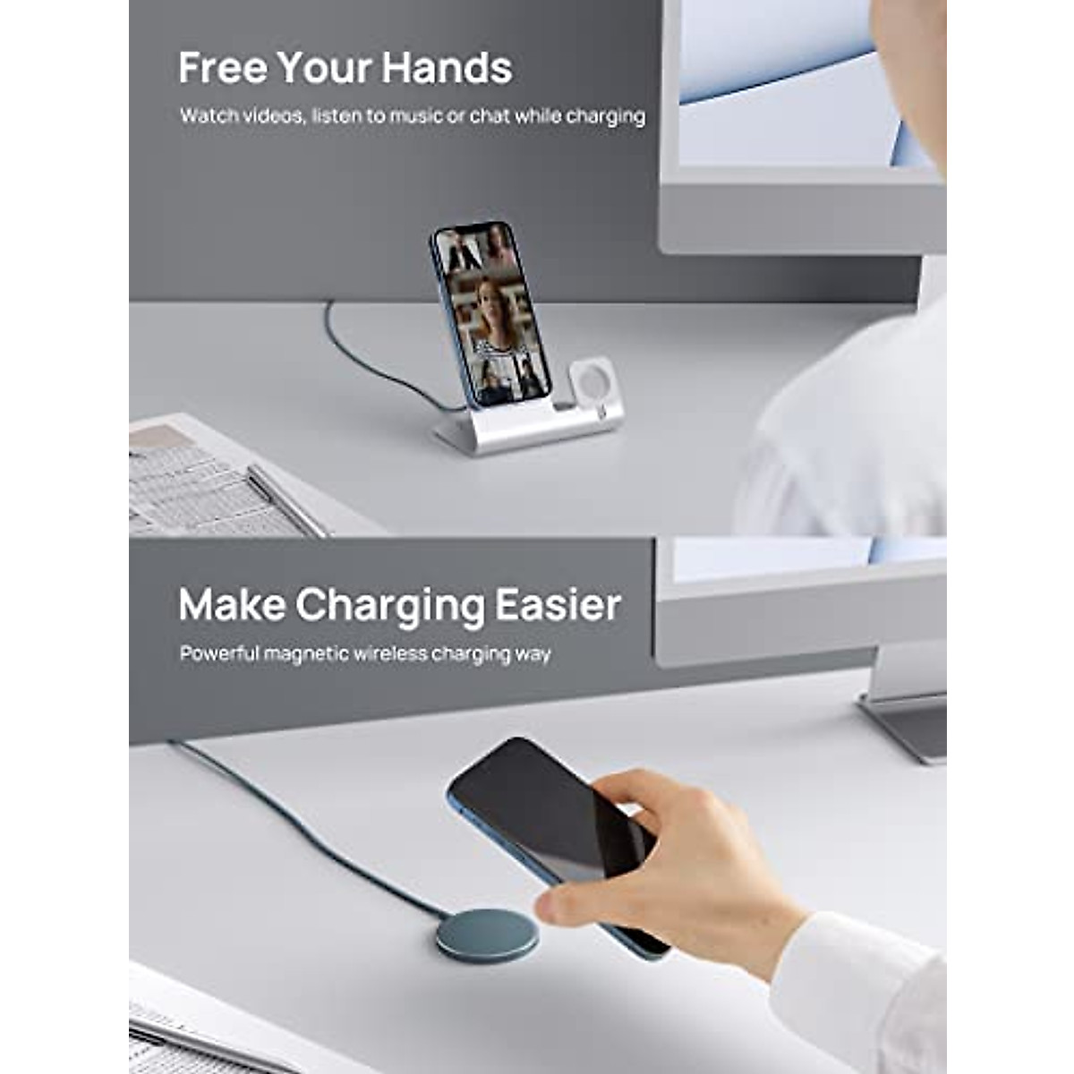 JSAUX Magnetic Wireless Charger Compatible with MagSafe Charger/iPhone 14/14 Pro/14 Plus/14 Pro Max/iPhone 13/13 Pro/13 Pro Max/13 Mini/iPhone 12, Magnetic Wireless Charging Pad, Mag Charger (Blue)